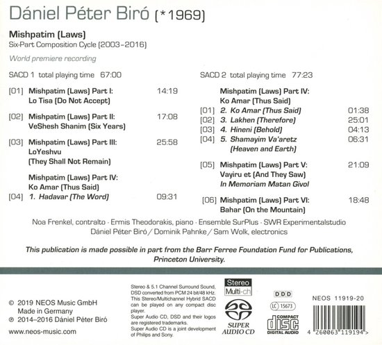 Noa Frenkel, Ermis Theodorakis, Ensemble SurPlus - Biró: Mishpatim ...