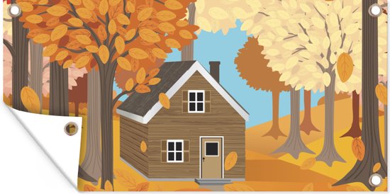 Schuttingposter een jagershut in het bos - 200x100 cm - Tuindoek | bol.com