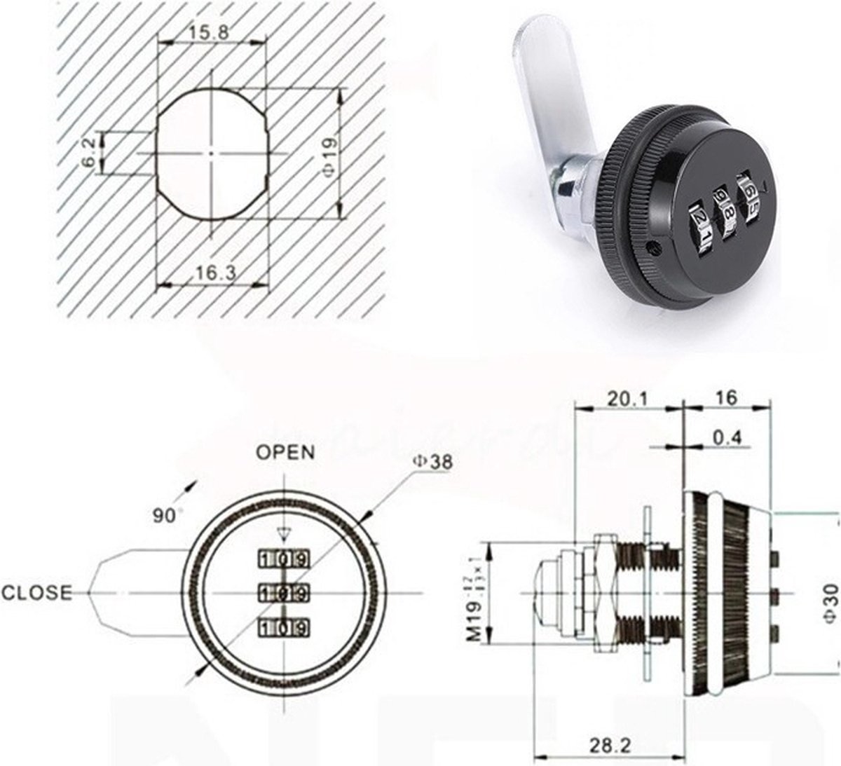 Brievenbus kantelslot - Met cijfercode - 30mm cijferslot - Zwart | bol.com