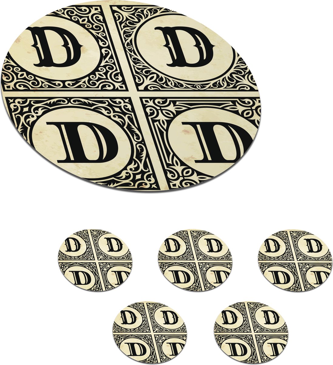 Onderzetters voor glazen - Rond - Een vintage tekening van de letter D ...