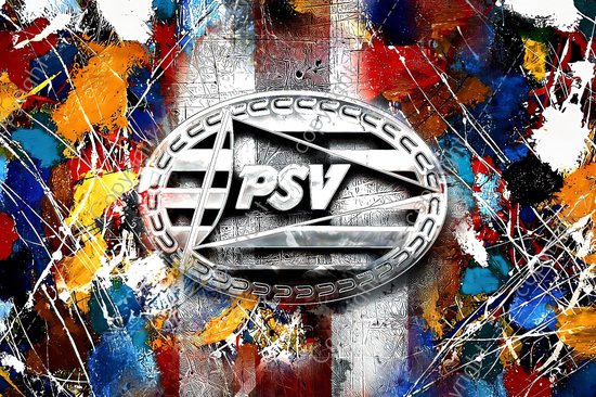 JJ-Art (Canvas) 90x60 | PSV Eindhoven logo, embleem, abstract ...