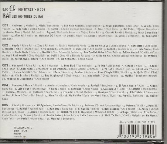 LES 100 TUBES du RAÏ - 5 CD 100 TITRES, KHALED - CHEB TAHAR - NOURIA ...