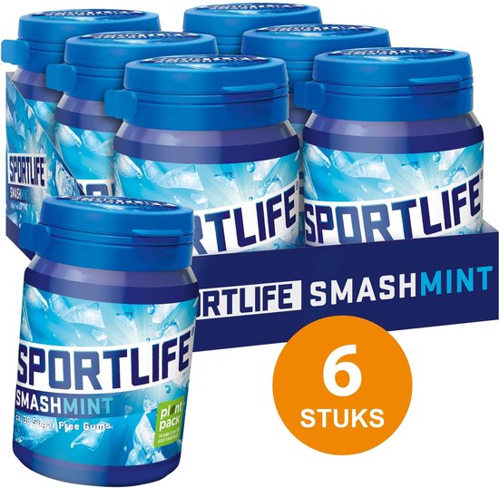 Sportlife Smashmint 6 potjes à 57 g Suikervrije Kauwgom - Verfrisser ...