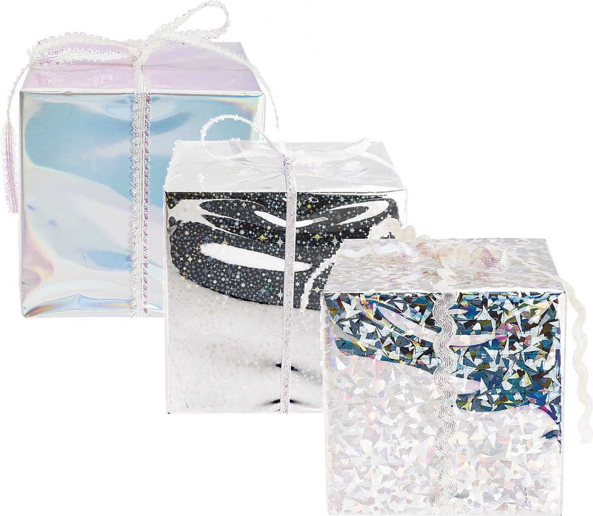 3x Rollen inpakfolie/cadeaufolie holofgrafisch/metallic zilver effen 0 ...