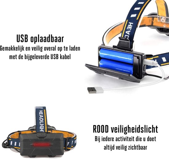 COBRA Militaire Hoofdlamp - met 8 LED Koplampen - 500 Meter Bereik ...