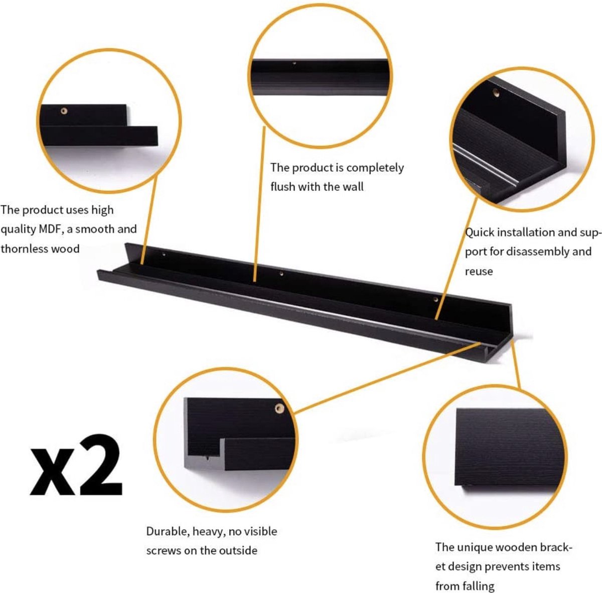 Zwevende fotoplank | 115 cm | Zwevende foto wandplank | Zwart | bol.com