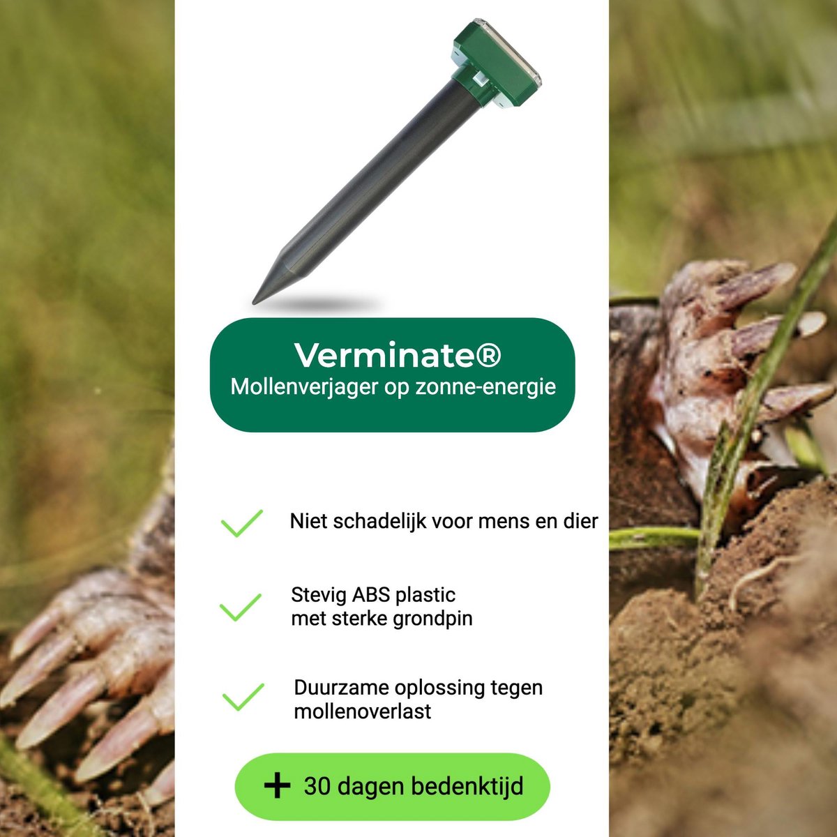 Verminate® 2-Pack Mollenverjager op Zonne Energie - Mollen Verjager ...