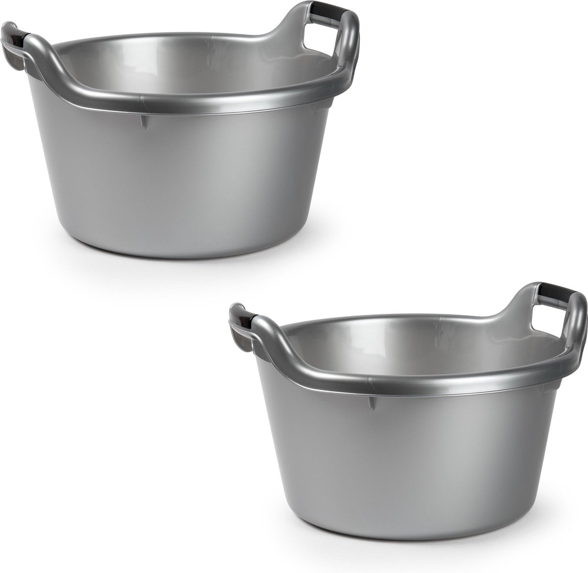 2x Ronde afwasteil/afwasbak met handvaten zilver 17 liter 45 x 26,5 cm ...