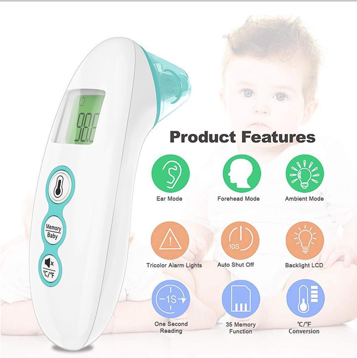 Finicare Digitale Infrarood Voorhoofd & Oor Thermometer - Inclusief 2x ...