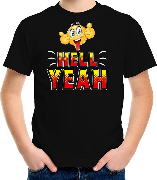 Funny emoticon t-shirt Hell yeah zwart voor kids - Fun / cadeau shirt ...