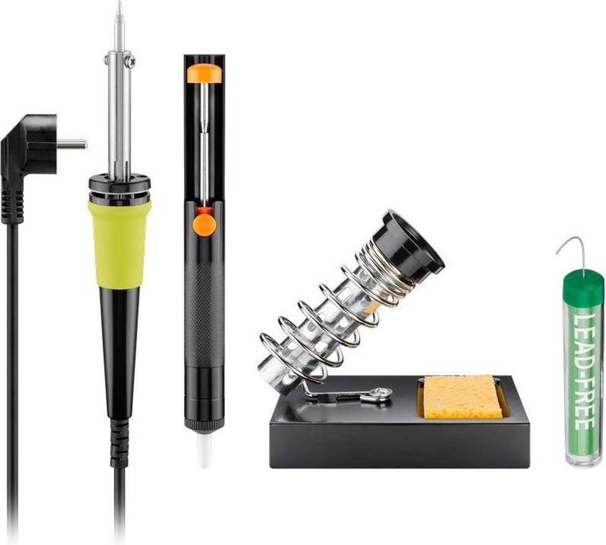 Elektrische soldeerset met soldeerbout, houder met spons, desoldeerpomp ...