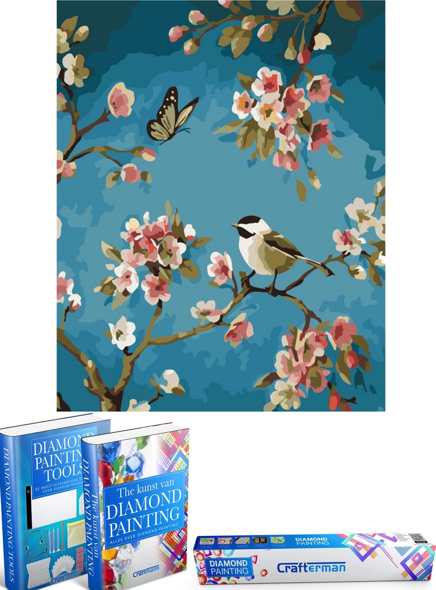 Crafterman™ Diamond Painting Pakket Volwassenen - Vogel met vlinder en bloemen -... | bol.com