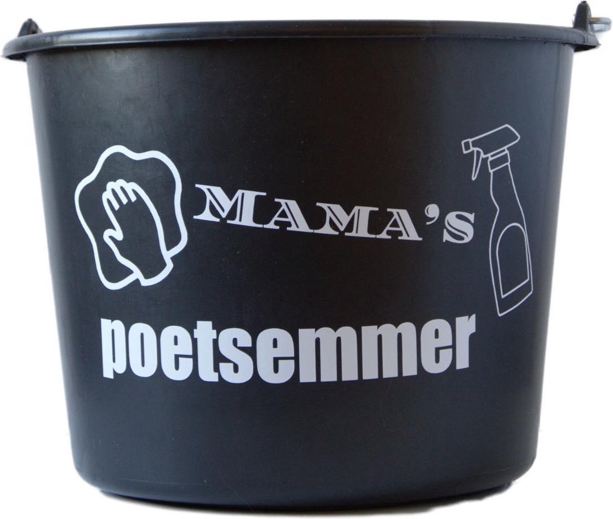 Emmer - 12 Liter - Zwart - met tekst: Mamas poetsemmer - Cadeau ...