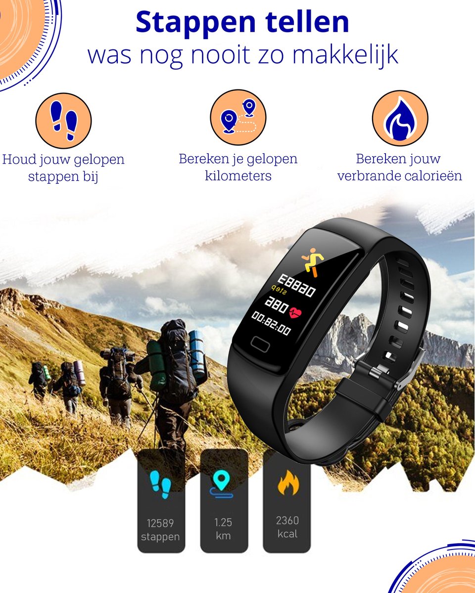 Activity tracker horloge met hartslagmeter- Stappenteller horloge dames ...