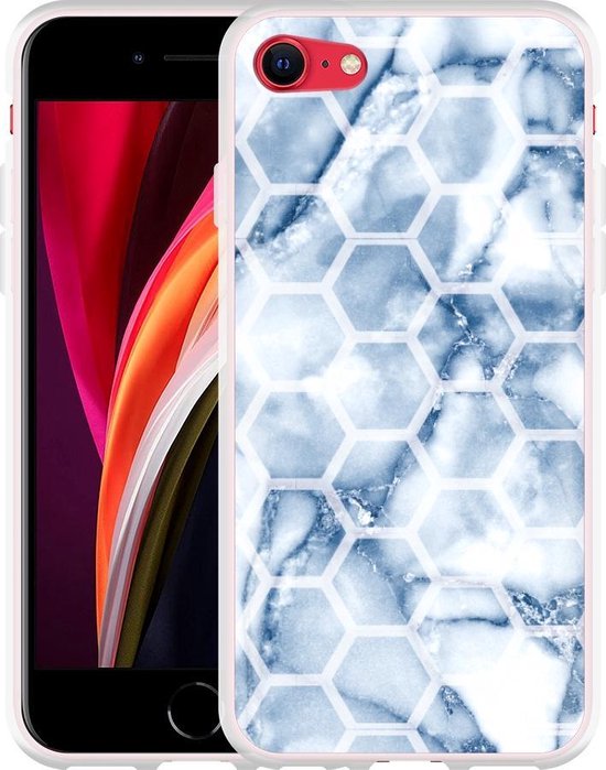 Cazy Hoesje geschikt voor iPhone SE 2020 - Blue Marble Hexagon | bol