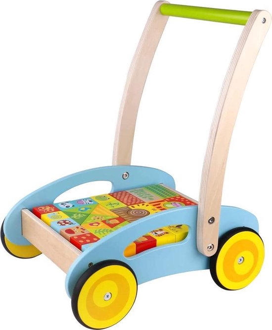 Tooky Toy Loopwagen Junior 40 Cm Hout Blank/blauw 33-delig | bol