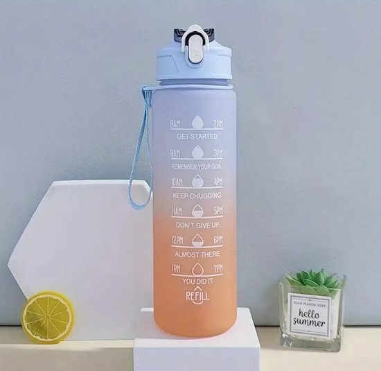 Motivatie Water Fles- Blauw/Paars - Oranje/roze 750 ml Drinkfles ...