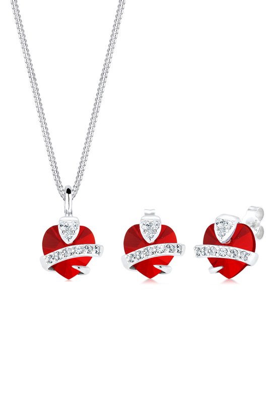 Elli - Sieraden Set - Dames hart motief kostbaar met kristallen in 925 ...