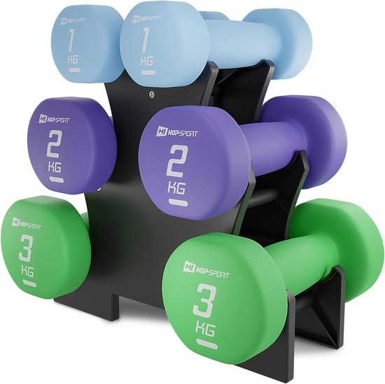 Hop-Sport Halterset 12 kg - Set van 6 Halters met Neopreen Antislip ...