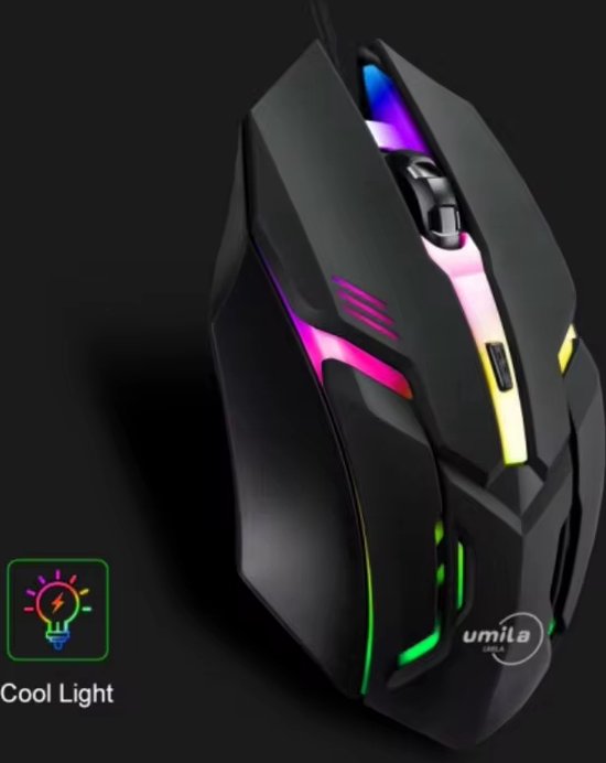 Bedrade Gaming Muis - Ergonomische USB muis - RGB - 1600 DPI - Zwart | bol