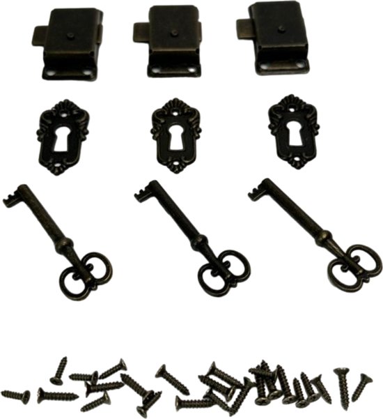 3-delig kastdeurslot antiek kastslot meubelslot met sleutel en ...