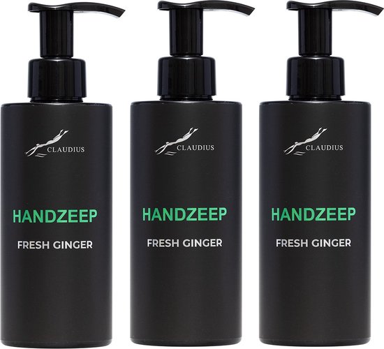 Handzeep Fresh Ginger 300 ml - met pomp - zwarte fles - set van 3 stuks ...