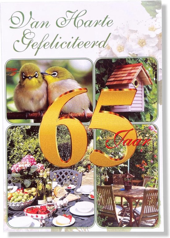 Hoera 65 Jaar! Luxe verjaardagskaart - 12x17cm - Gevouwen Wenskaart ...