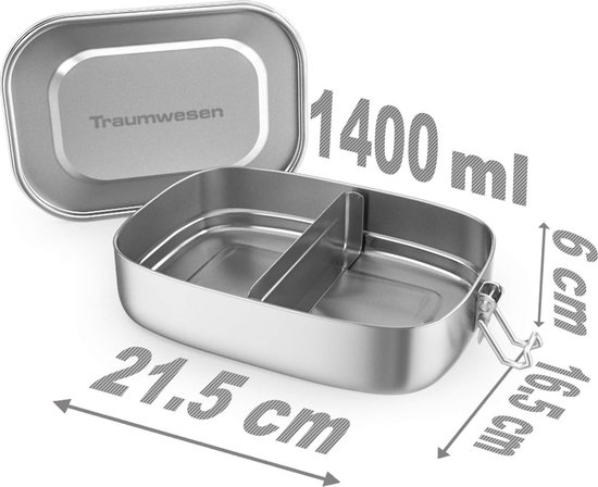 Stainless Steel Lunch Box 1400 ml with Sliding Divider - Ideal for ...