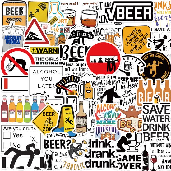 Alcohol Stickers - 50 Grappige Stickers met Drank, Bier, Vodka ...