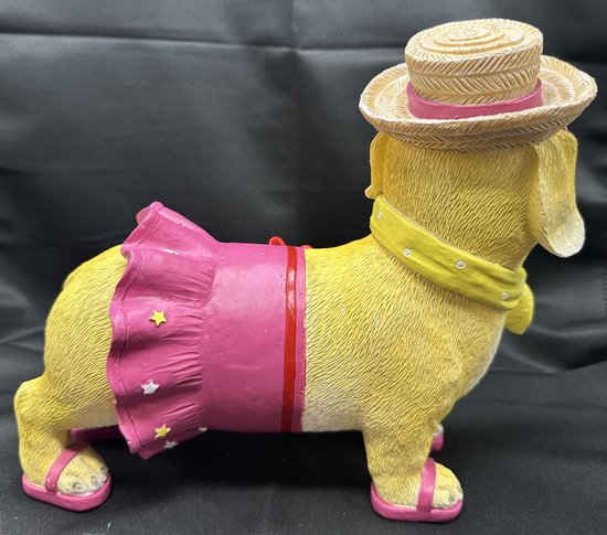 Decoratief polyresin beeld ''Tropische hond met roze rok "- meerkleurig ...