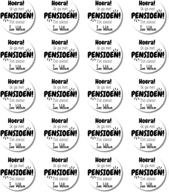 Gepersonaliseerde stickers - Hoera ik ga met pensioen - Tot ziens - Rond - 4 cm - 20... | bol