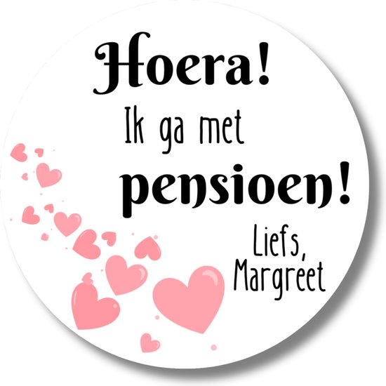 Gepersonaliseerde stickers - Hoera ik ga met pensioen - Liefs - Rond - 4 cm - 20 stuks... | bol
