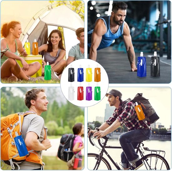 Opvouwbare flexibele waterfles, 8 stuks, 480 ml, herbruikbare ...