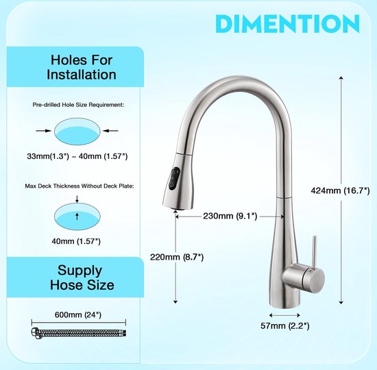 Waterkraan keuken met douche, 360° draaibare keukenkraan, mengkraan keuken,... | bol