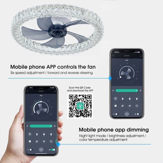 LuxiLamps - Crystal Ventilator Lamp - Plafondventilator - Met Dimmer ...