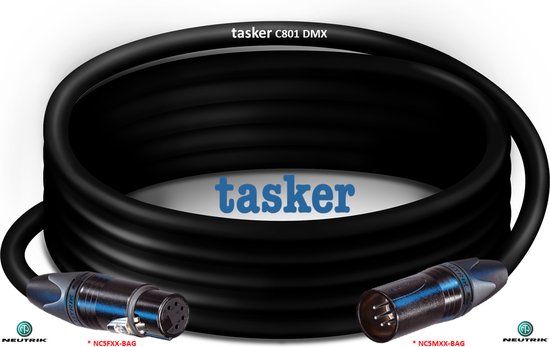 DMX-Tasker-Neutrik-Pro DMX kabel-5 Polig-DF5M55B815-Zwart-15 meter | bol