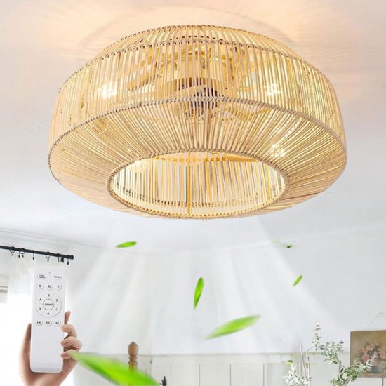 Plafondventilator Met Verlichting E27 Retro Rotan En Bamboe ...
