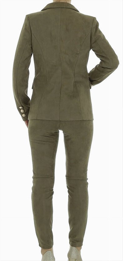 Dames 2Delig Pak Blazer-Broek zacht fluweel olijfgroen | bol