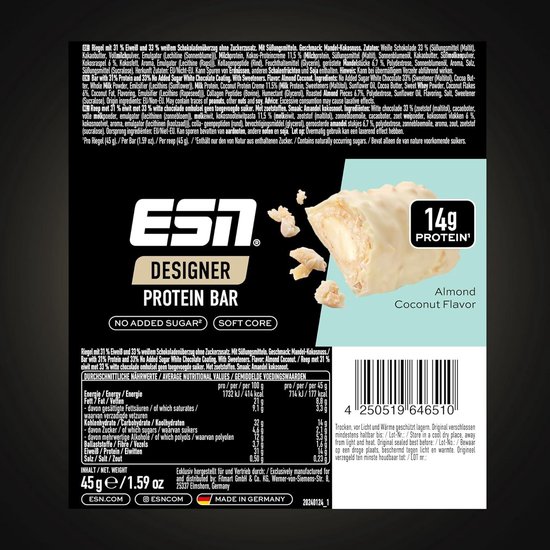 Protein Bar Box Amandelkokosnoot - 12 x 45 g - Eiwitreep met ...