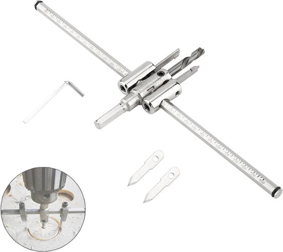 Verstelbare Zilveren Cirkel Gatzaag Boor Set - 30-300mm - DIY Houtbewerking Tool -... | bol