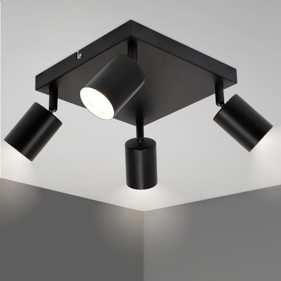 4 Light Adjustable Ceiling Spotlight - Modern Square Black LED - Indoor ...