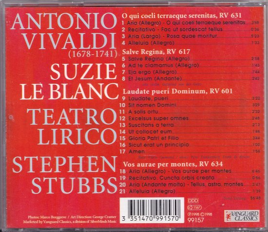 O qui coeli terraeque serenitas, Salve Regina e.a. - Antonio Vivaldi - Suzie Le Blanc... | bol
