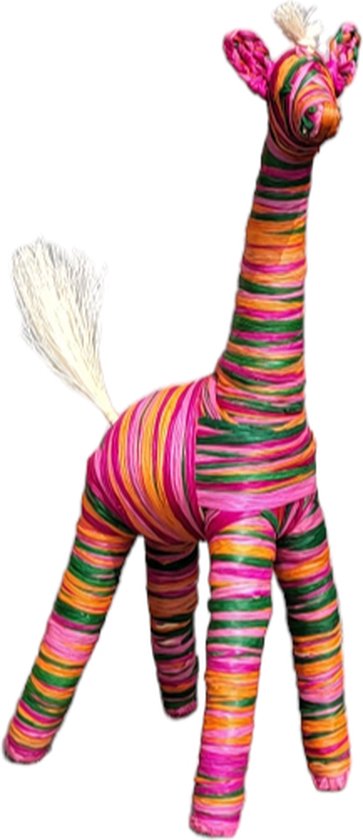 Giraffe 30cm hoog creme en rood fairtrade gemaakt van raffia in ...