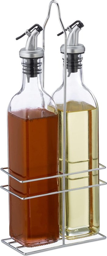 olie azijnstel olie- en azijnstel, 500 ml, glazen flessen, metalen houder, HBD: 34 x... | bol