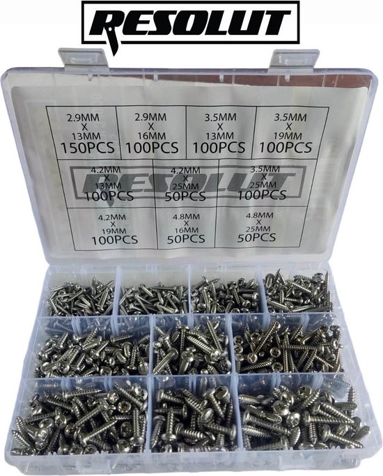 Assortiment zelftappende RVS Pozidriv schroeven 900-delig in ...