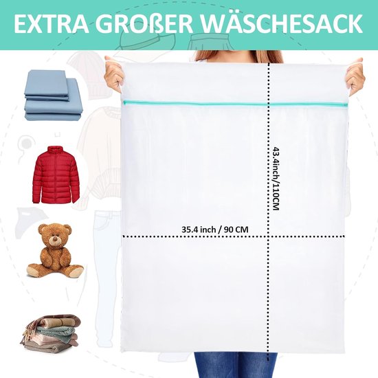 waszakken, 3 stuks, groot XXL (90 x 110 cm), grote waszak, wasnet voor ...