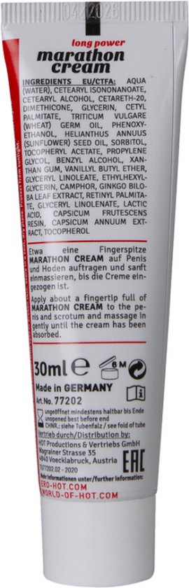 Hot Penis Marathon Cream - Voor langdurige erectie - 30ml | bol