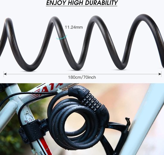 Hoge Beveiliging Combinatie Fiets Lock Kabel - 1800mm x 12mm Lang Zware ...