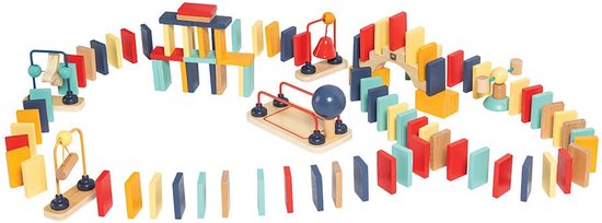 Eurekakids Houten Domino Bouwstenen Set - Hout - Circuit met 100 Houten ...