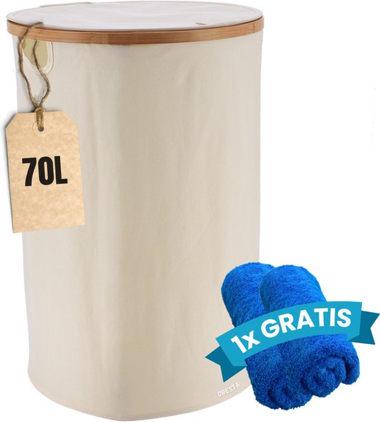 DRESTA Wasmand Nova 70L Wit B – Stoffen wasmand met Deksel – Laundry ...